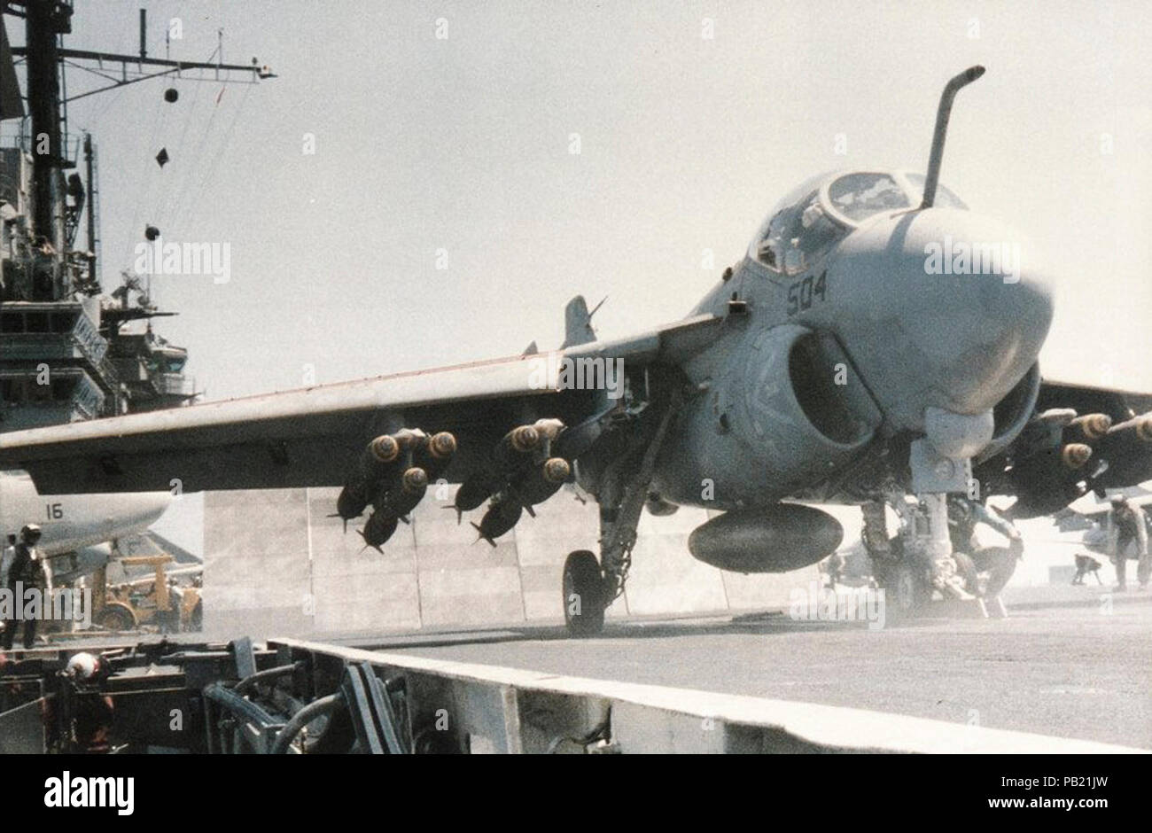 A-6E Intruder of VA-176 is launched from USS Forrestal (CV-59) in 1986 ...
