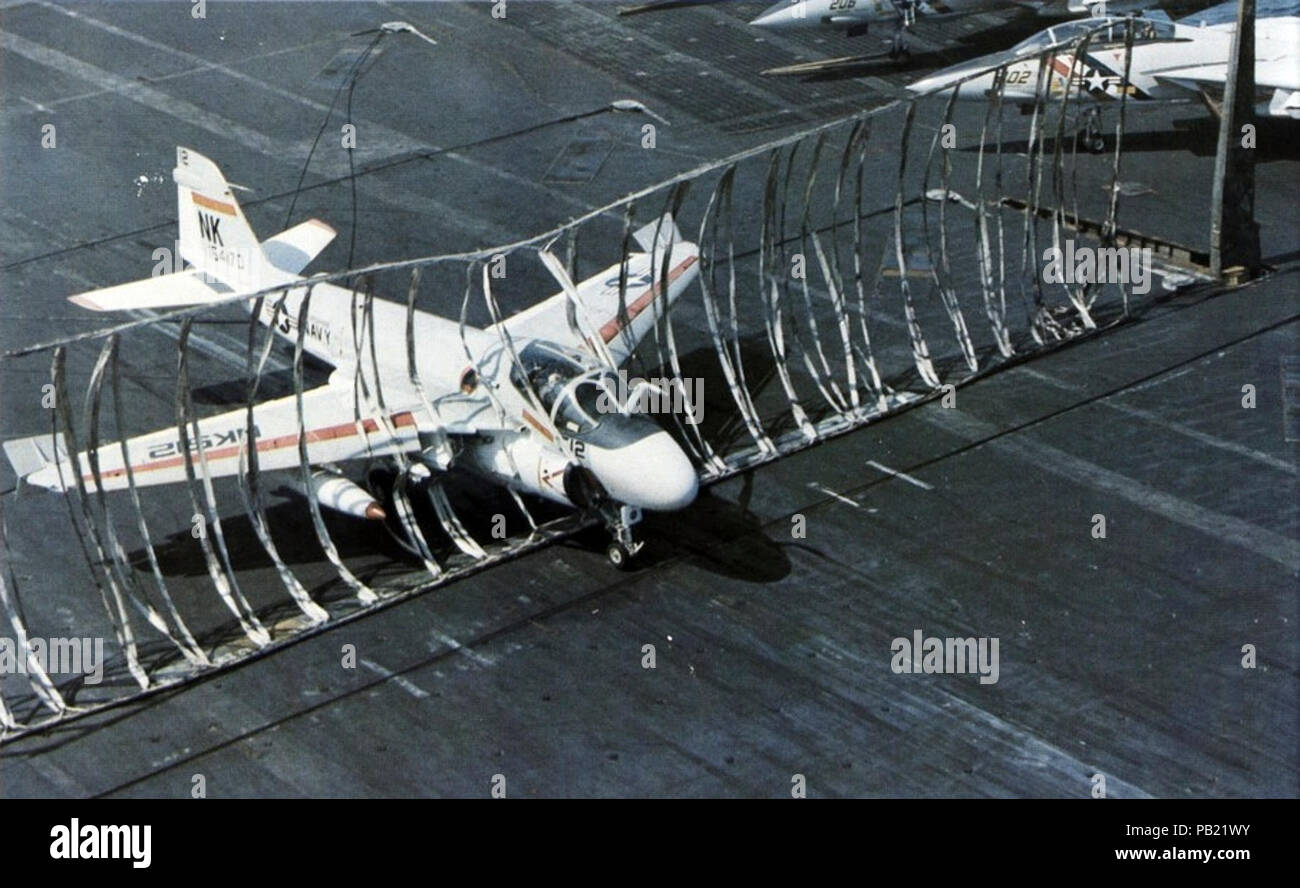 A-6E VA-196 making barrier landing on USS Enterprise (CVN-65) 1978 ...