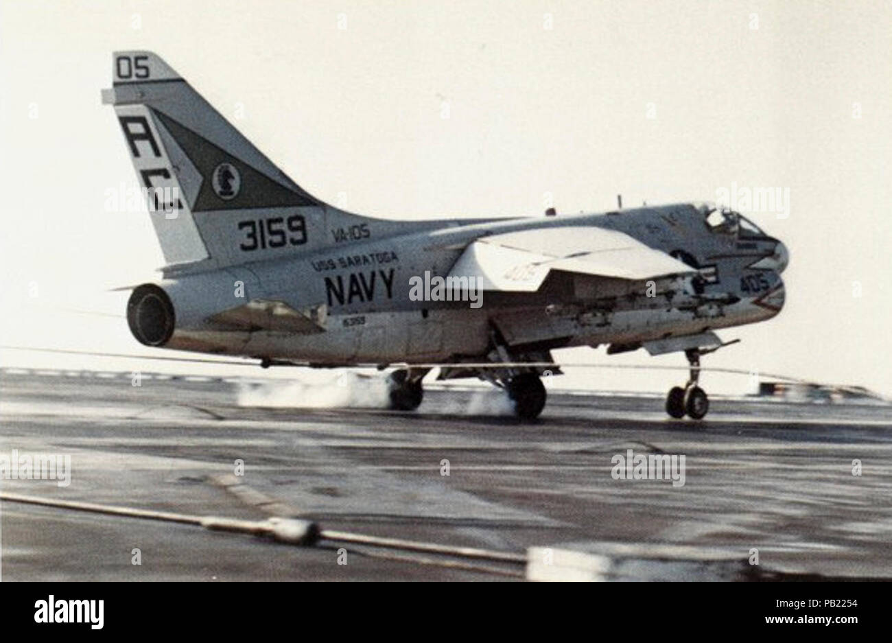 A-7A of VA-105 landing on USS Saratoga (CVA-60) in 1970 Stock Photo - Alamy