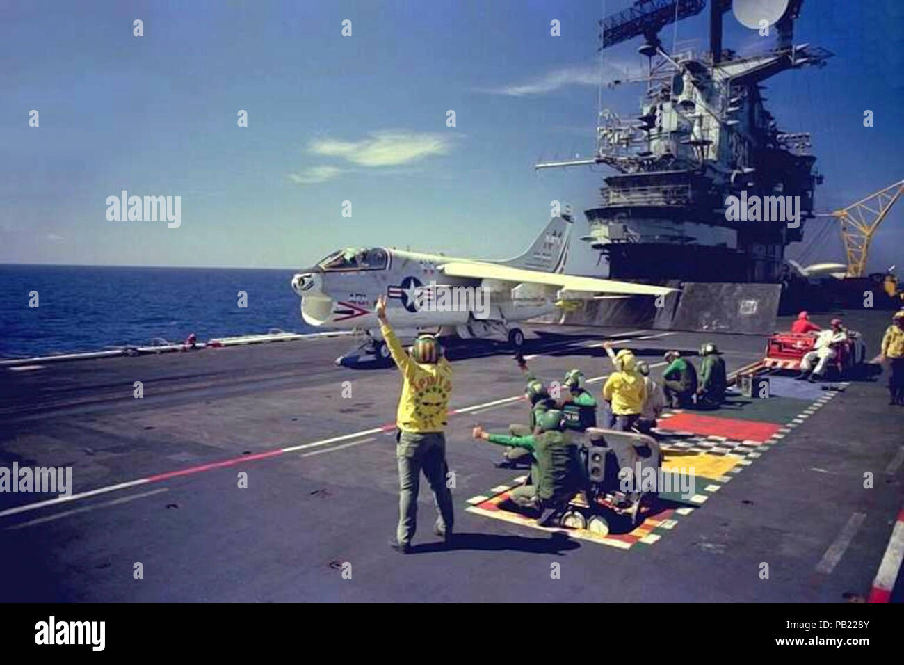 A-7B VA-215 on cat USS Oriskany (CV-34) 1976 Stock Photo - Alamy