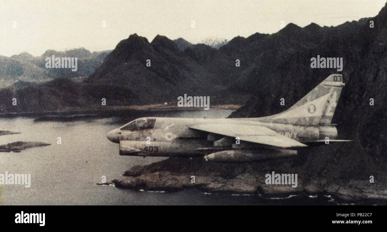 A-7E Corsair II of VA-105 over Norway in 1988 Stock Photo - Alamy