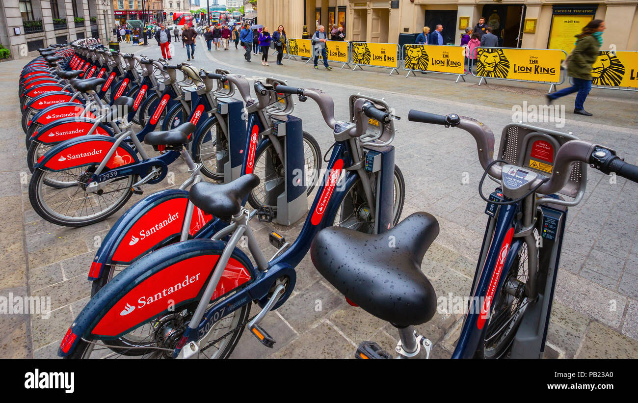 LONDON, UNITED KINGDOM - MAY 12 2018: Santander Cycles known as Boris ...