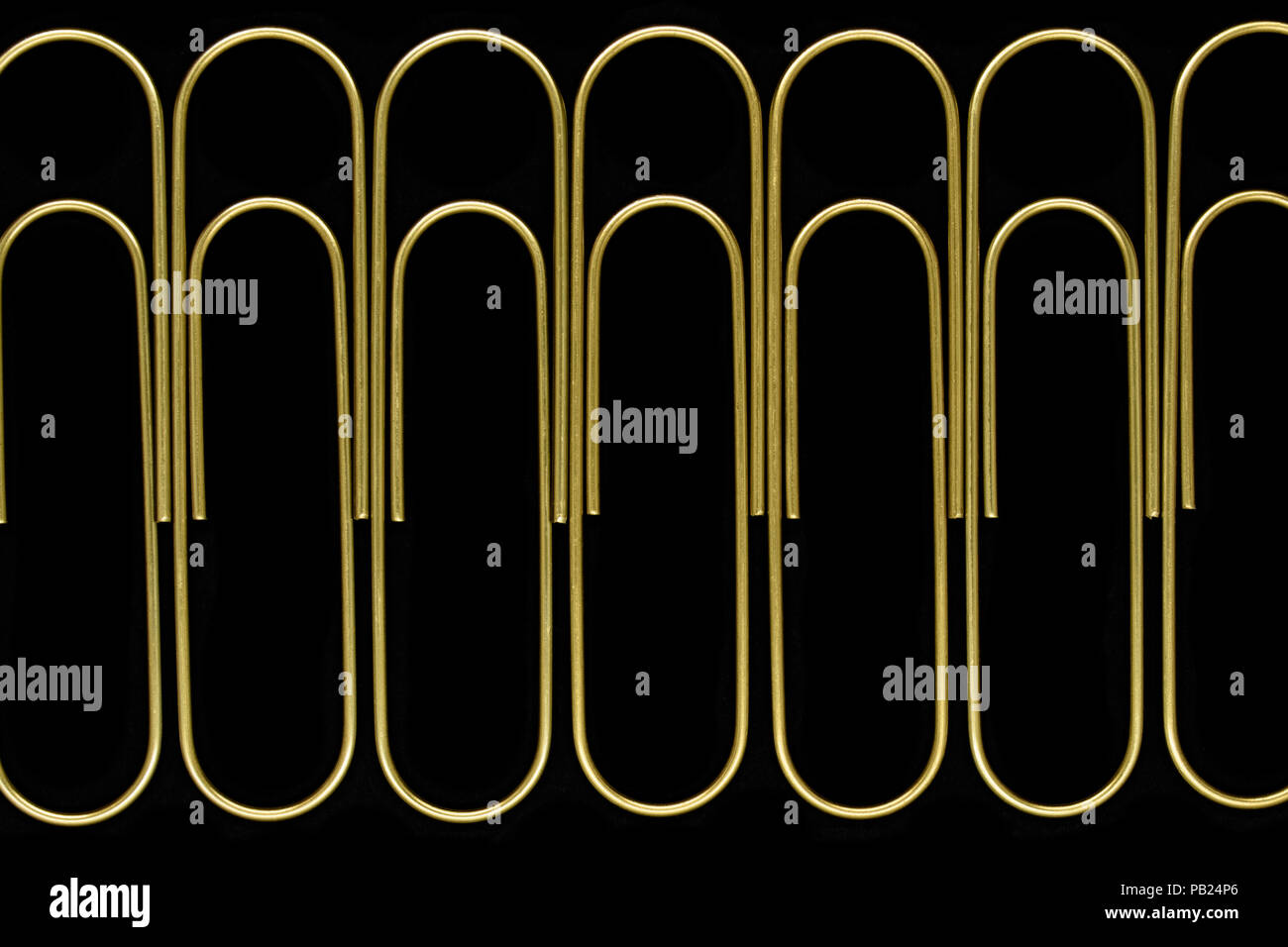 Group of sharp and clear view of golden paperclips standing in line on ...