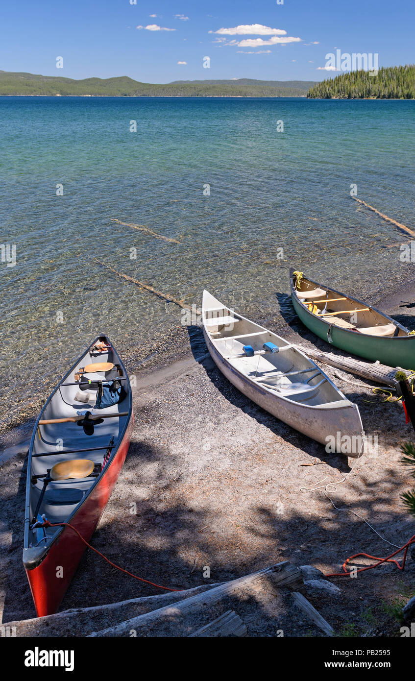 Canoes on a Remote Lakeshore on Shoshone Lake in Yellowstone National ...