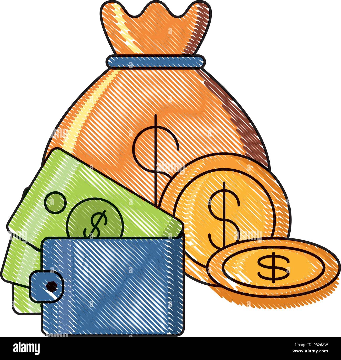 wallet with money and related icons over white background, vector ...