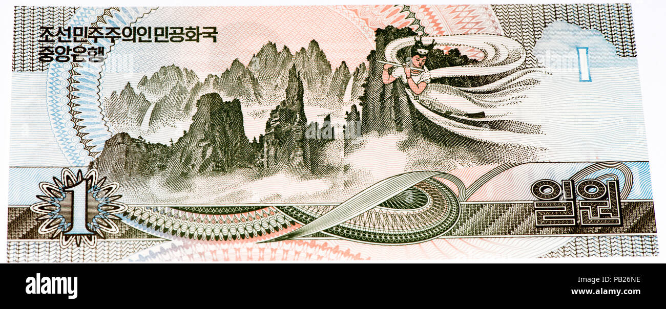 VELIKIE LUKI, RUSSIA - JULY 30, 2015: 1 North Korea won bank note ...