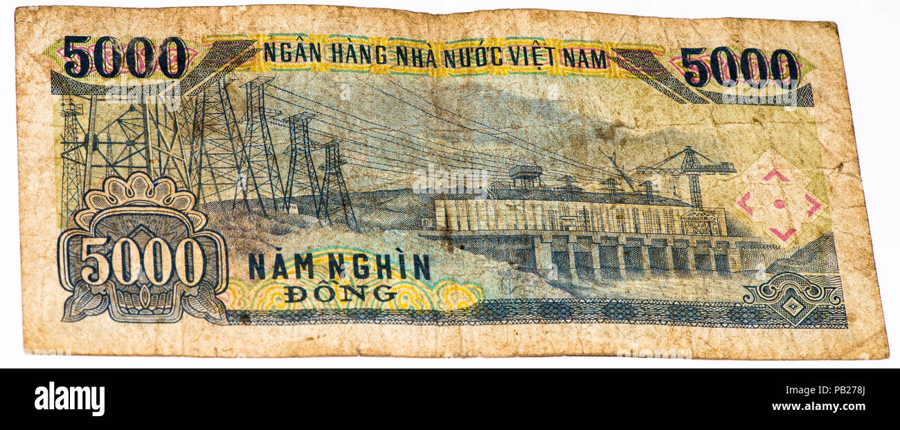 VELIKIE LUKI, RUSSIA - JULY 30, 2015: 5000 dong bank note of Vietnam ...