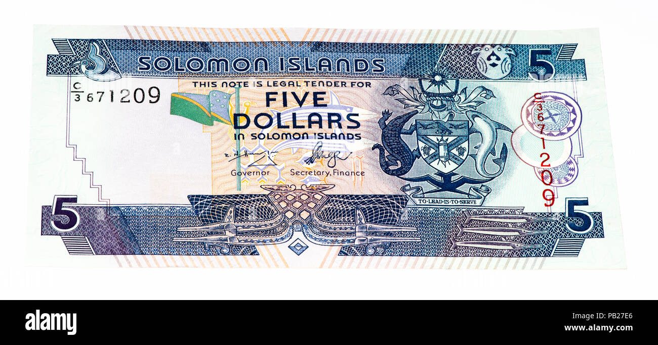 VELIKIE LUKI, RUSSIA - JULY 30, 2015: 5 Solomon Islands dollar bank ...