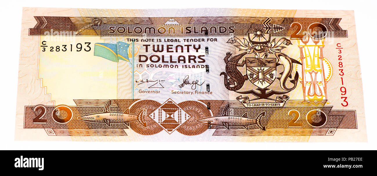 VELIKIE LUKI, RUSSIA - JULY 30, 2015: 20 Solomon Islands dollar bank ...