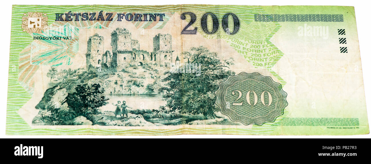 VELIKIE LUKI, RUSSIA - JULY 30, 2015: 200 Hungarian forints bank note ...
