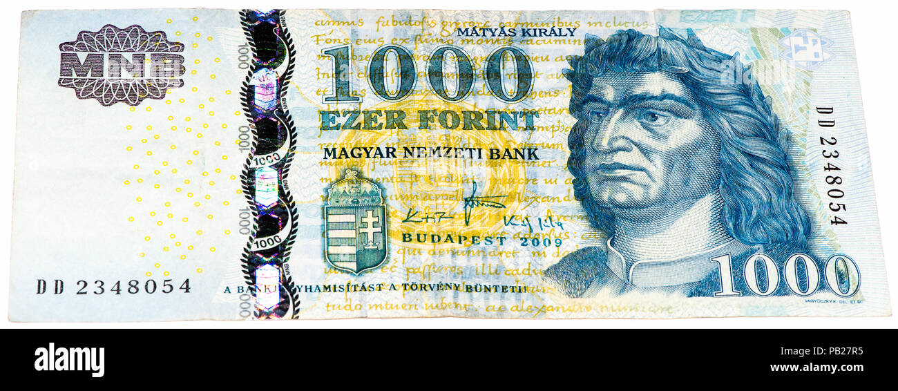 VELIKIE LUKI, RUSSIA - JULY 30, 2015: 1000 Hungarian forints bank note ...
