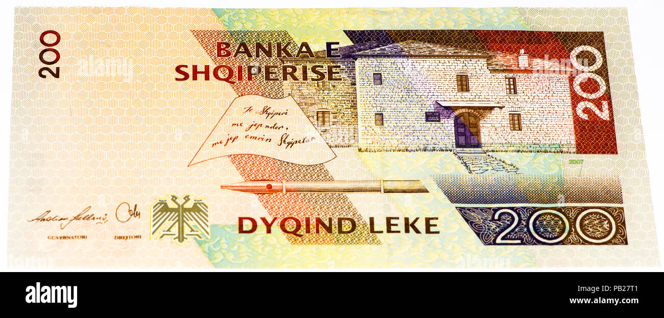 VELIKIE LUKI, RUSSIA - JULY 30, 2015: 200 Albanian lek bank note ...