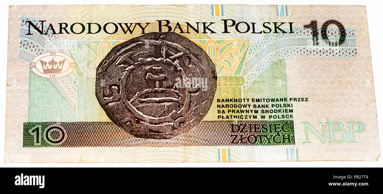 VELIKIE LUKI, RUSSIA - JULY 30, 2015: 10 Polish zloty bank note. Zloty ...