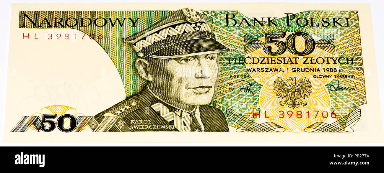 VELIKIE LUKI, RUSSIA - JULY 30, 2015: 50 Polish zloty bank note. Zloty ...