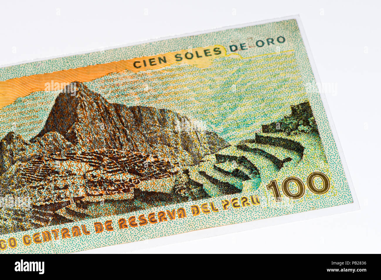 100 soles de oro bank note. Soles de oro is the national currency of ...