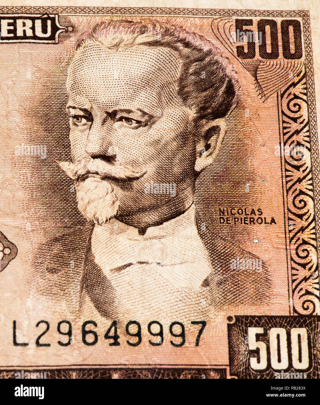 500 soles de oro bank note. Soles de oro is the national currency of ...