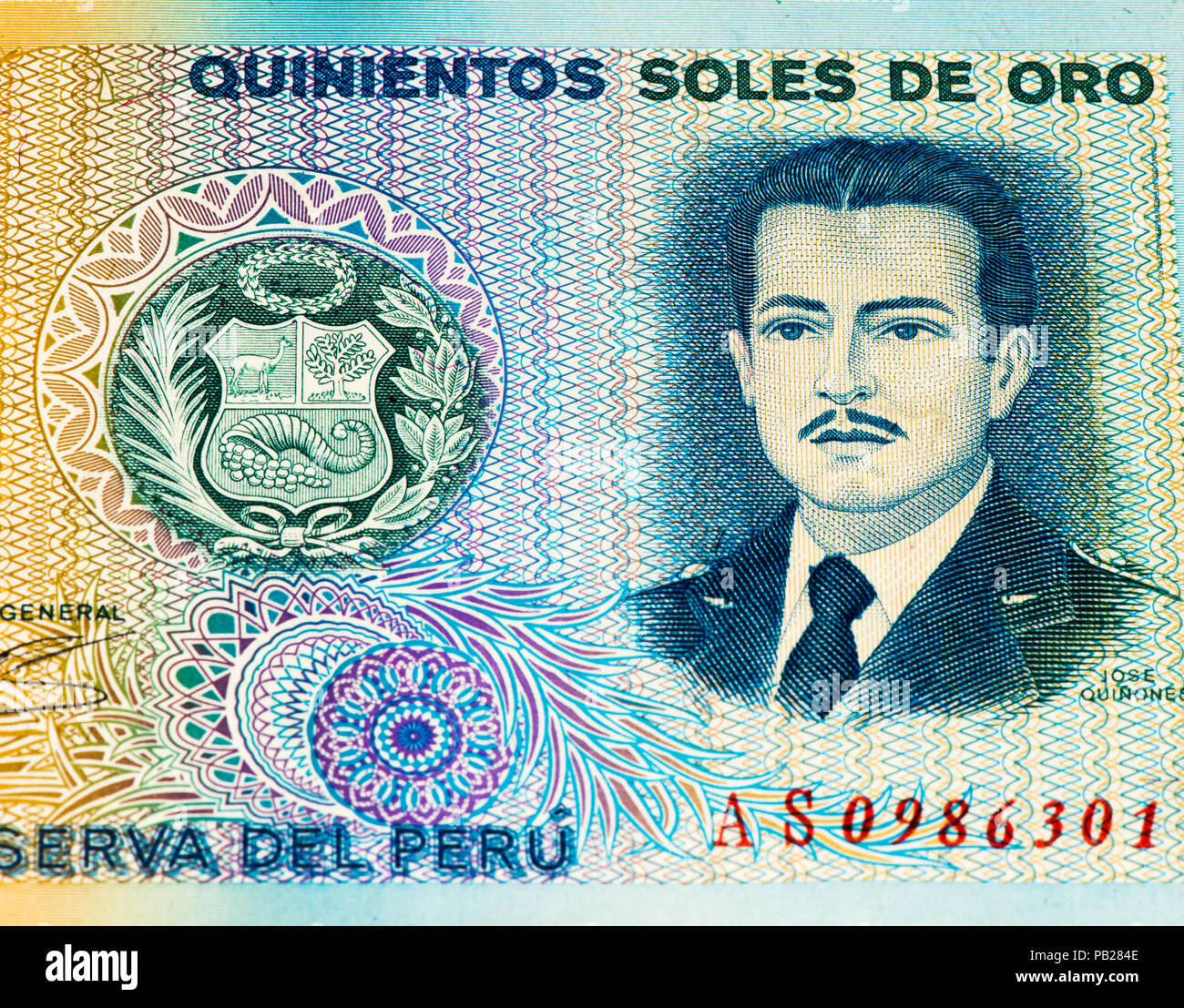 500 soles de oro bank note. Soles de oro is the national currency of ...