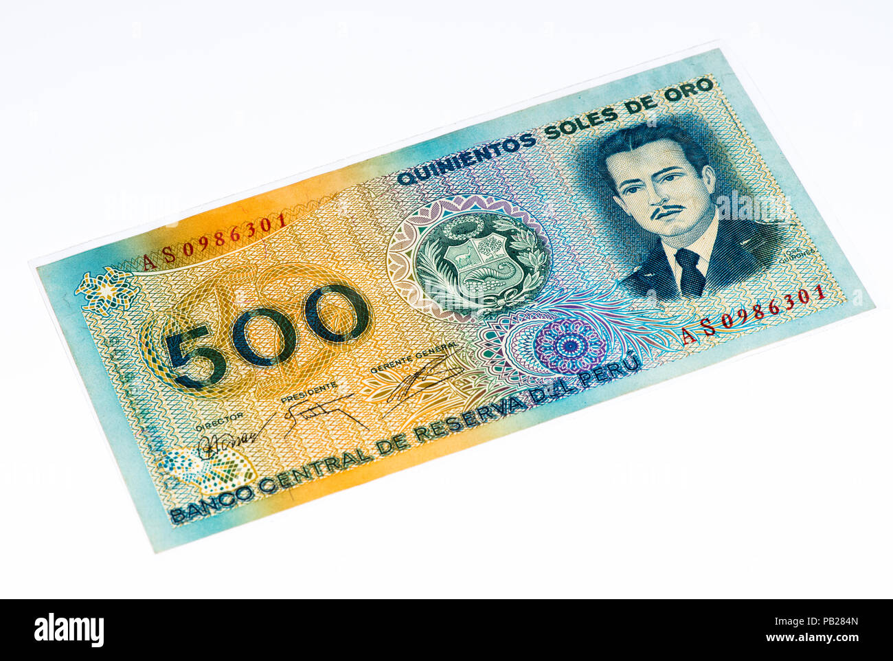 500 soles de oro bank note. Soles de oro is the national currency of ...