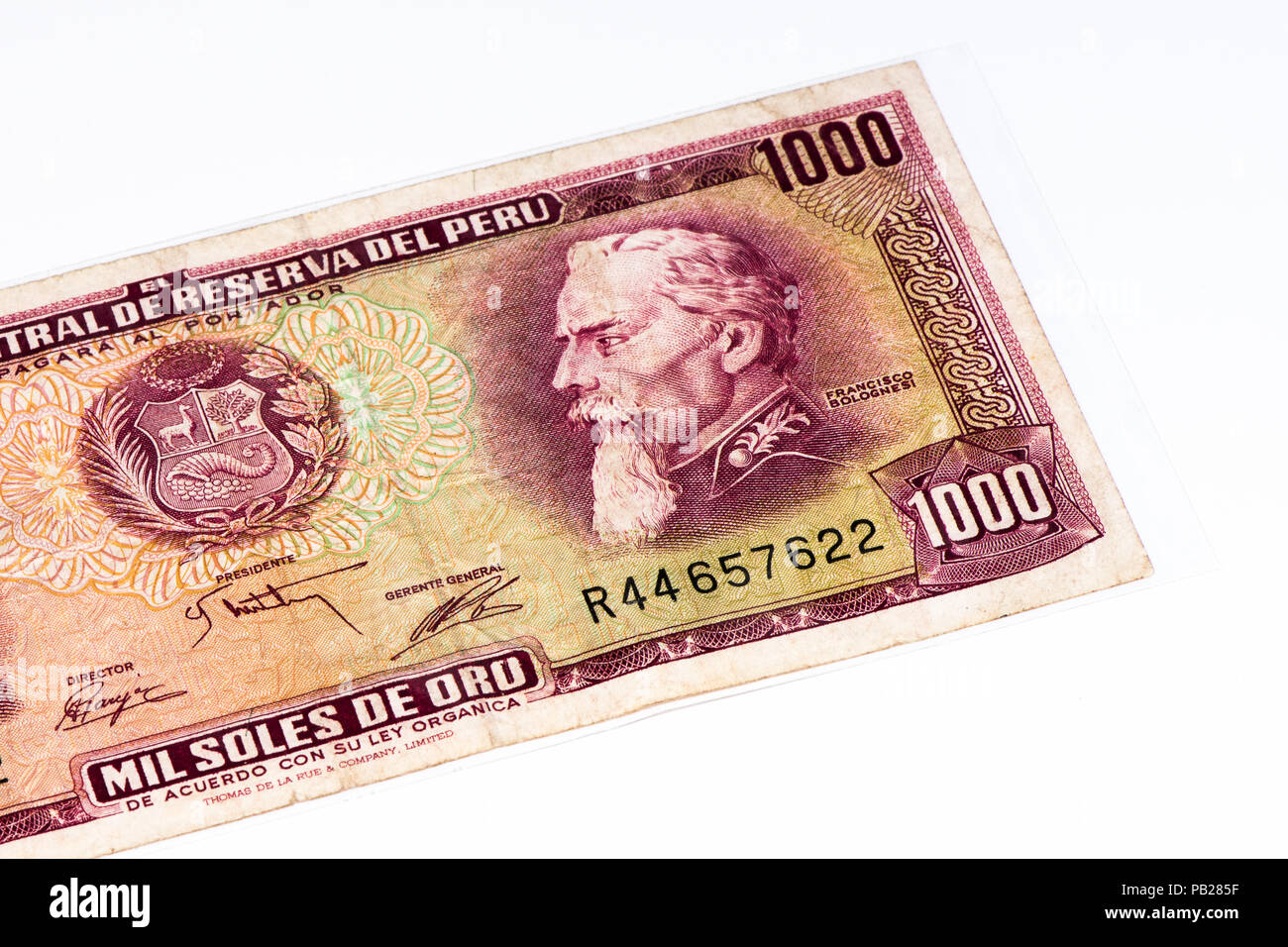 1000 soles de oro bank note. Soles de oro is the national currency of ...