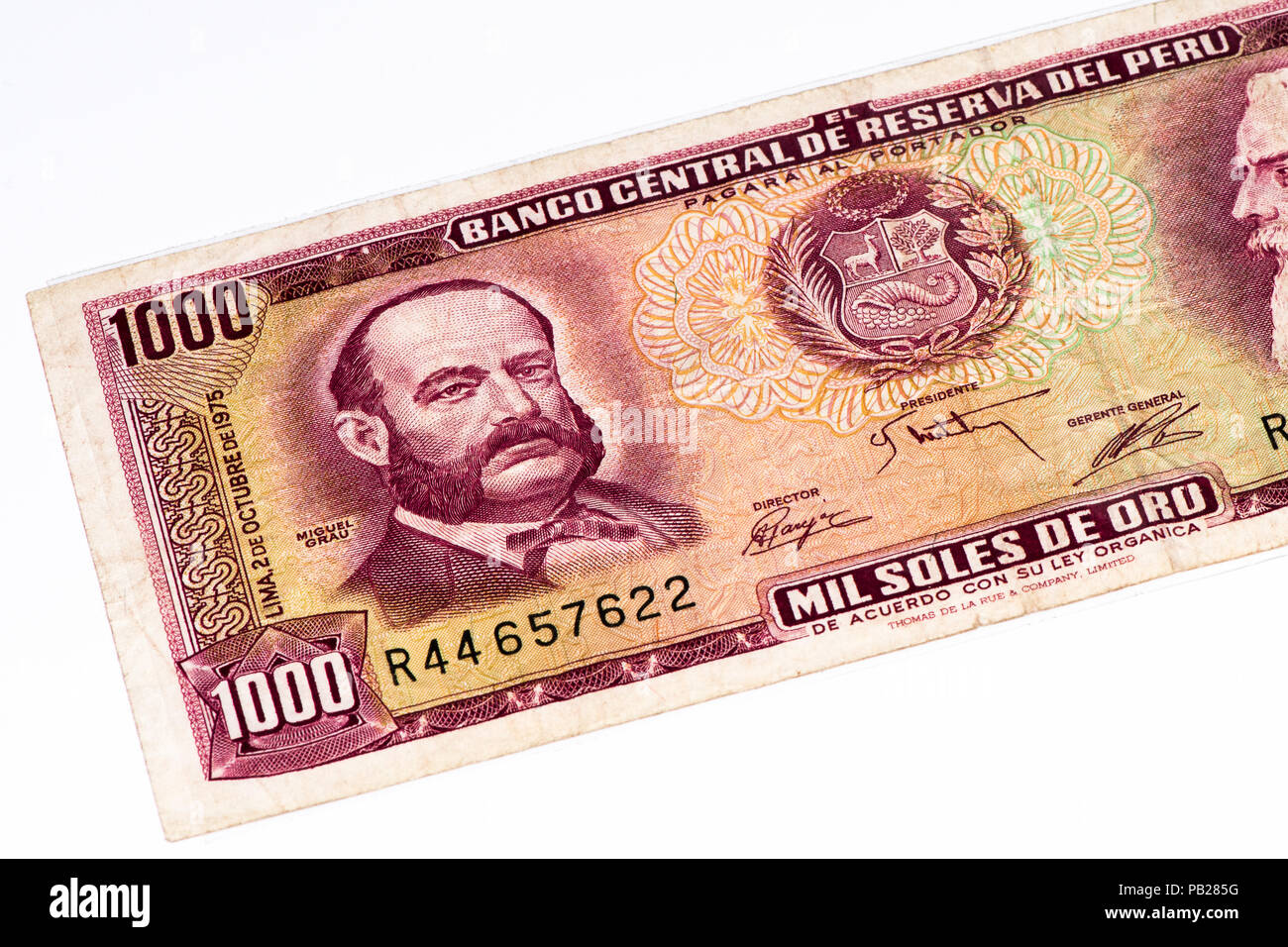 1000 soles de oro bank note. Soles de oro is the national currency of ...