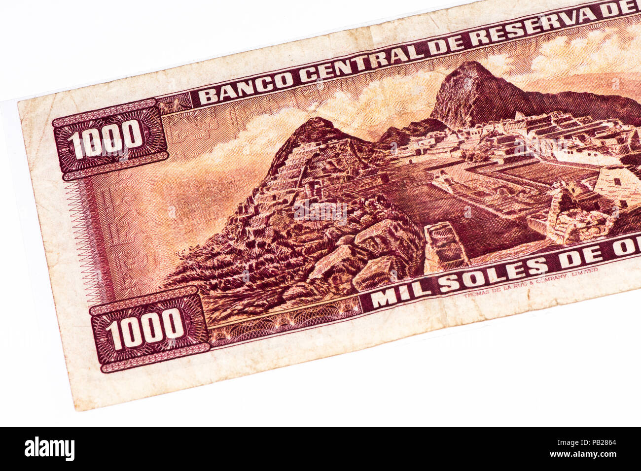 1000 soles de oro bank note. Soles de oro is the national currency of ...