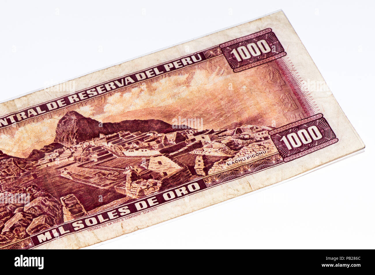 1000 soles de oro bank note. Soles de oro is the national currency of ...