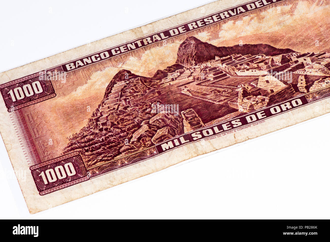 1000 soles de oro bank note. Soles de oro is the national currency of ...