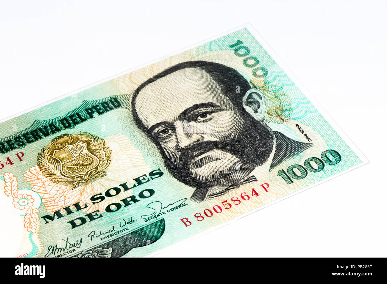 1000 soles de oro bank note. Soles de oro is the national currency of ...