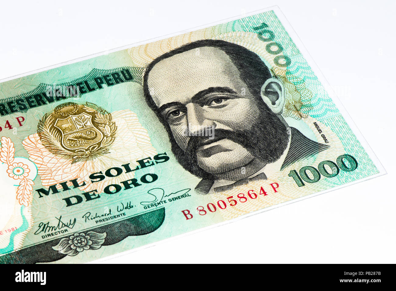 1000 soles de oro bank note. Soles de oro is the national currency of ...