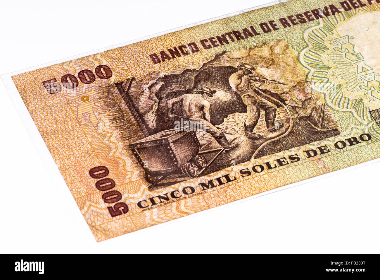 5000 soles de oro bank note. Soles de oro is the national currency of ...