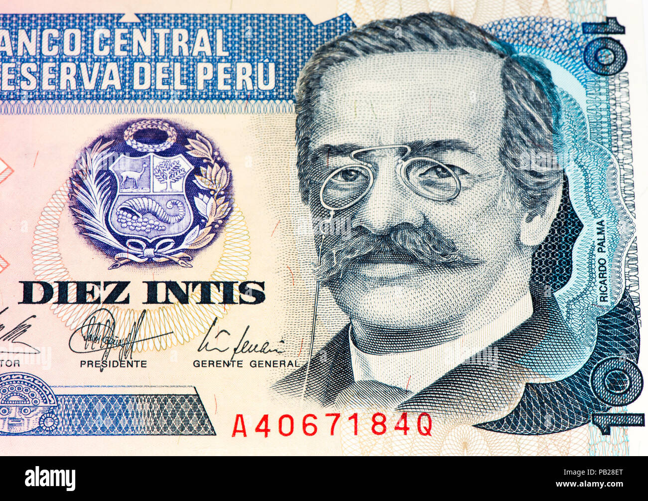 10 intis bank note. Inti is the former currency of Peru Stock Photo - Alamy