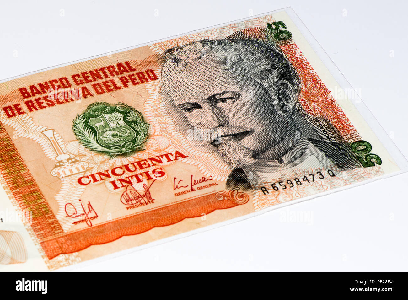 50 intis bank note. Inti is the former currency of Peru Stock Photo - Alamy
