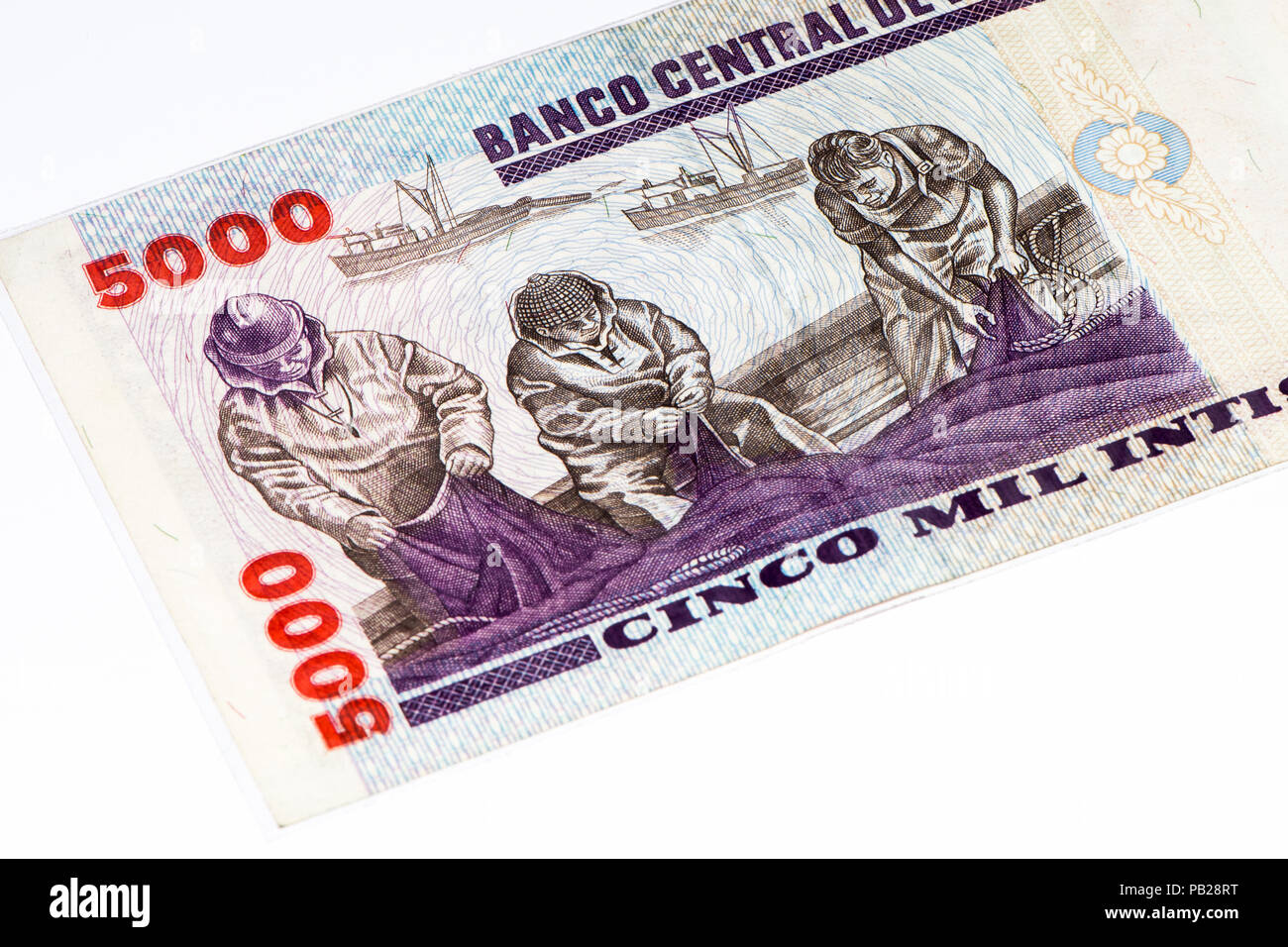 5000 intis bank note. Inti is the former currency of Peru Stock Photo ...
