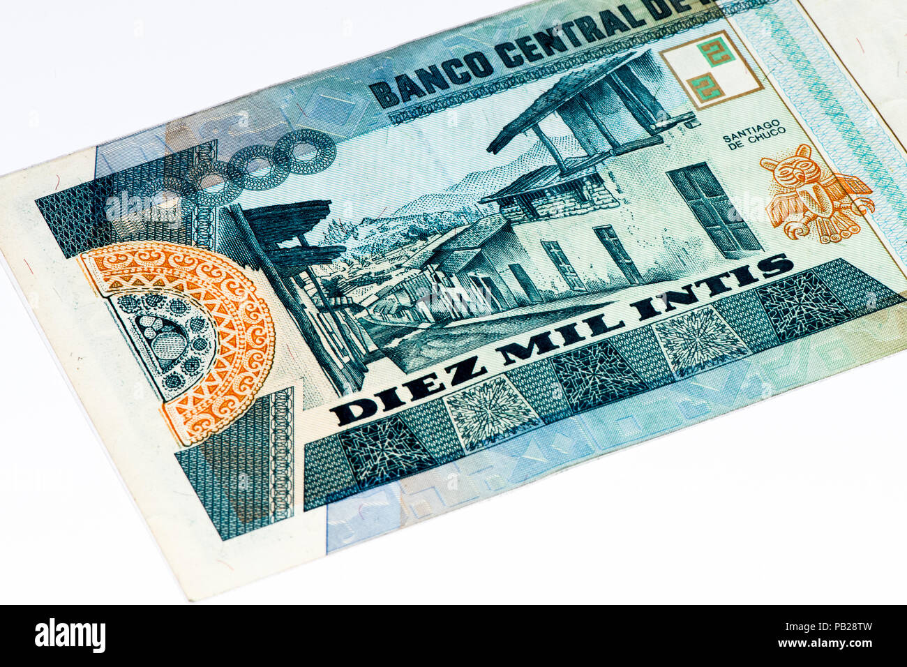 10000 intis bank note. Inti is the former currency of Peru Stock Photo ...