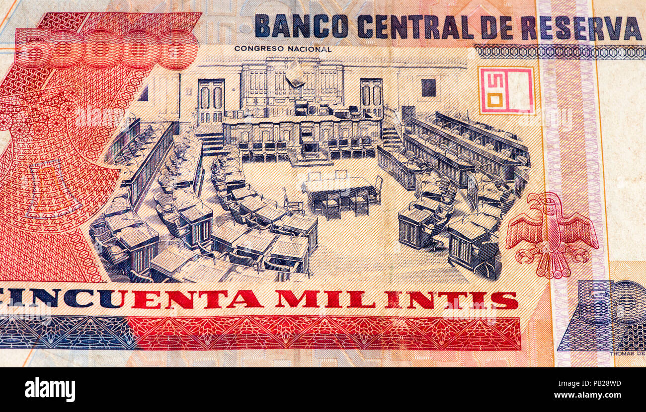 50000 intis bank note. Inti is the former currency of Peru Stock Photo ...