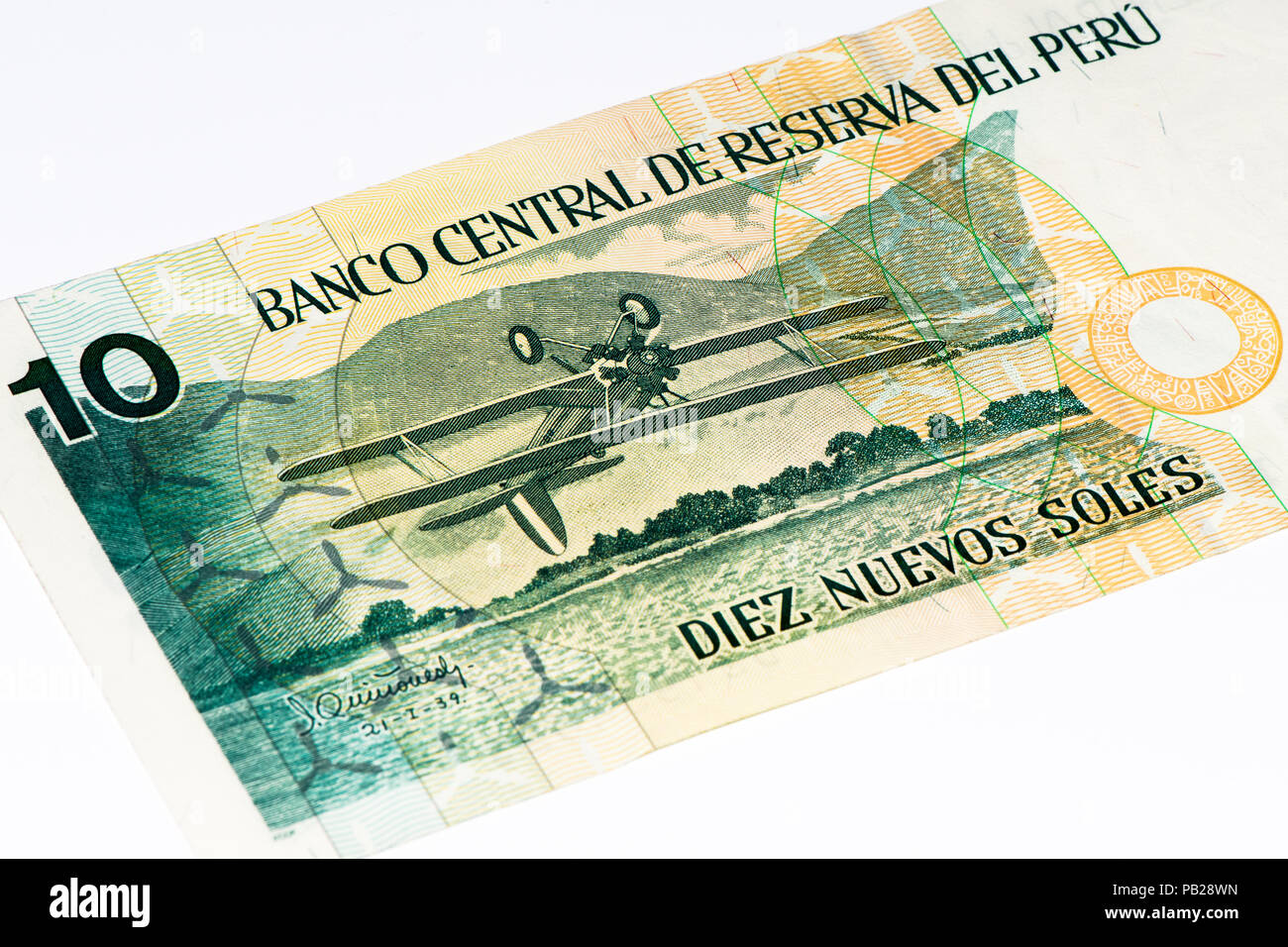 10 soles nuevos bank note. Soles nuevos is the national currency of ...