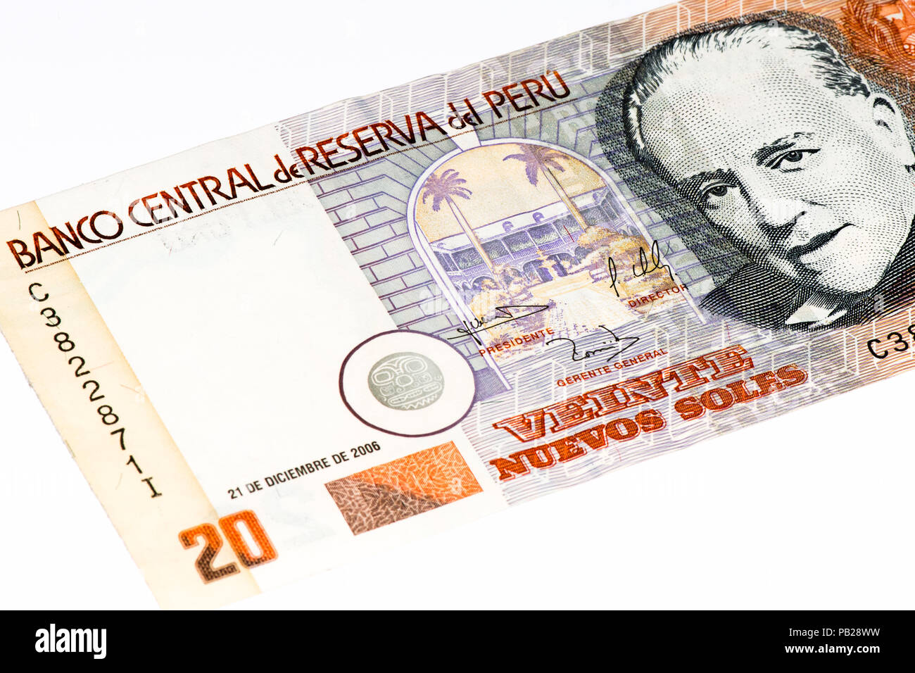 20 soles nuevos bank note. Soles nuevos is the national currency of ...