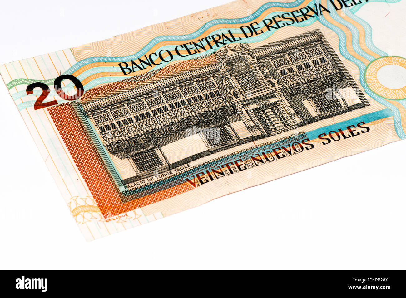 20 soles nuevos bank note. Soles nuevos is the national currency of ...