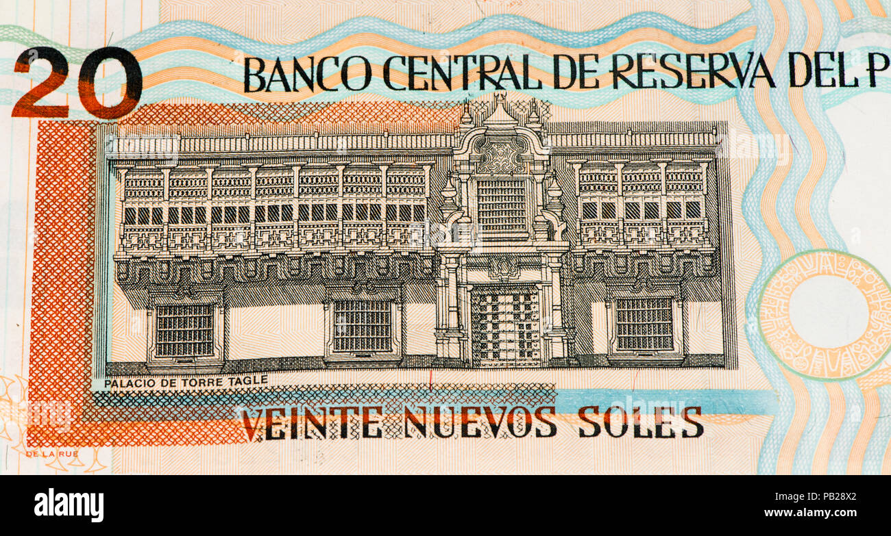 20 soles nuevos bank note. Soles nuevos is the national currency of ...
