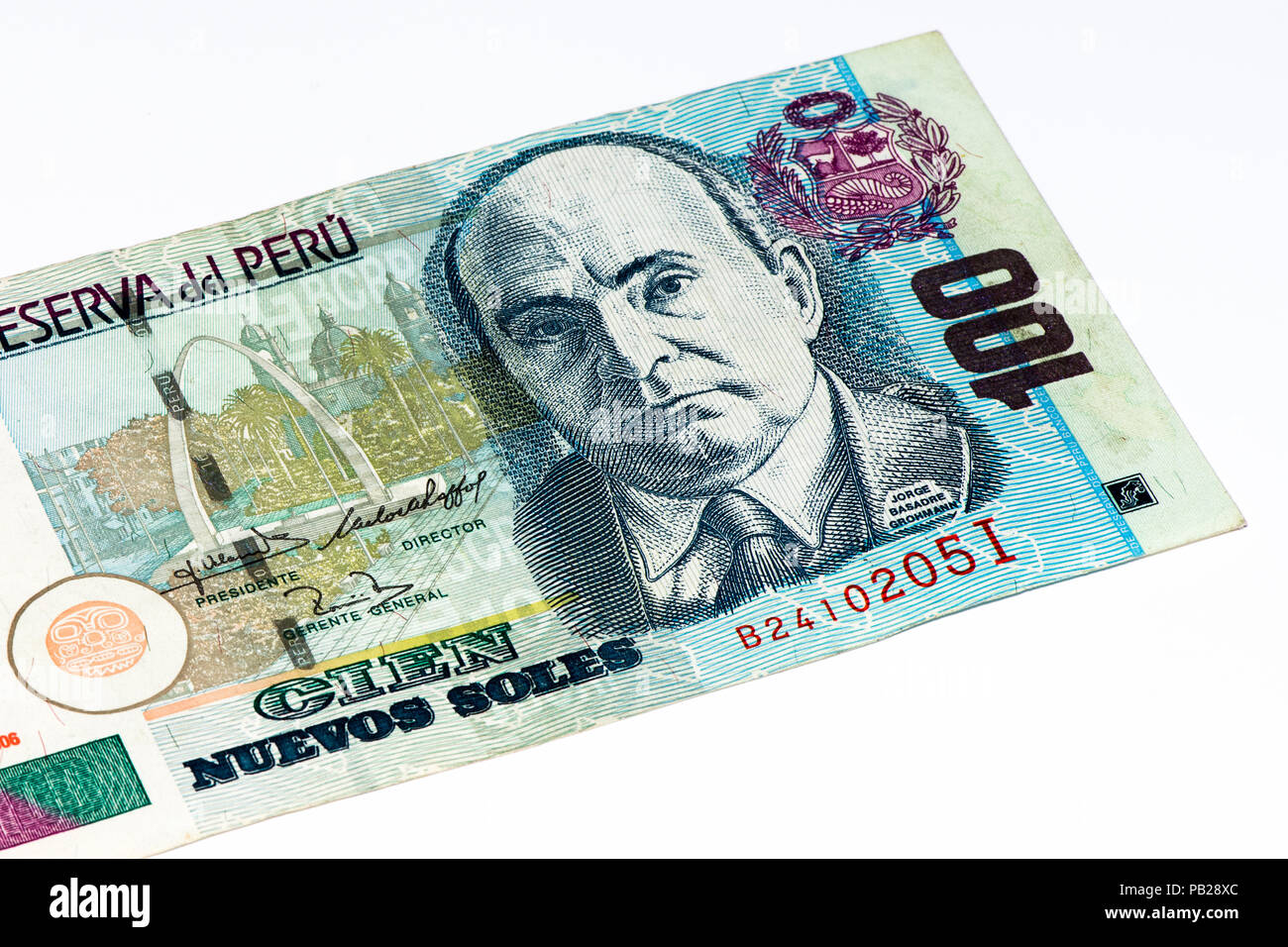 100 soles nuevos bank note. Soles nuevos is the national currency of ...