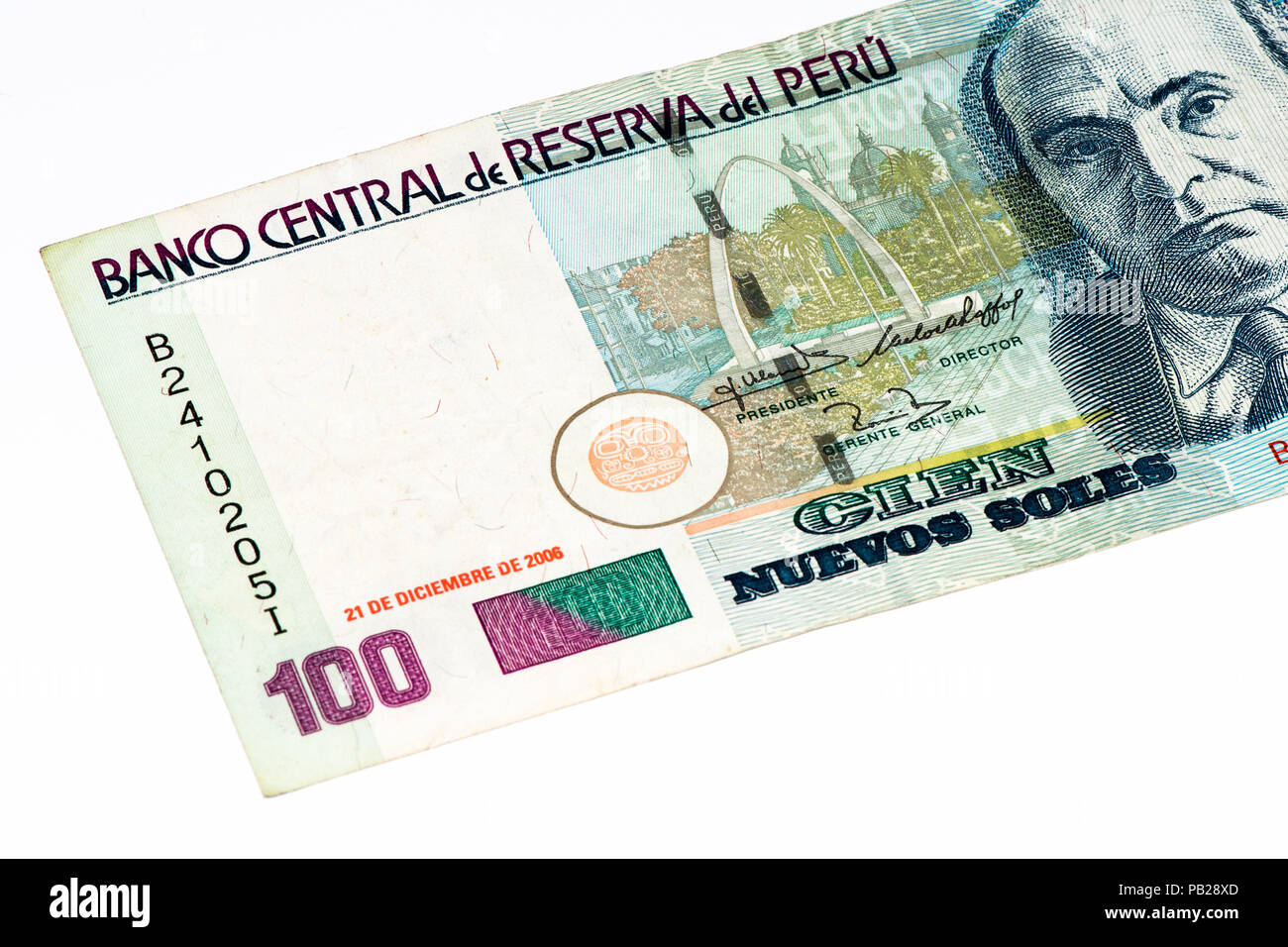 100 soles nuevos bank note. Soles nuevos is the national currency of ...