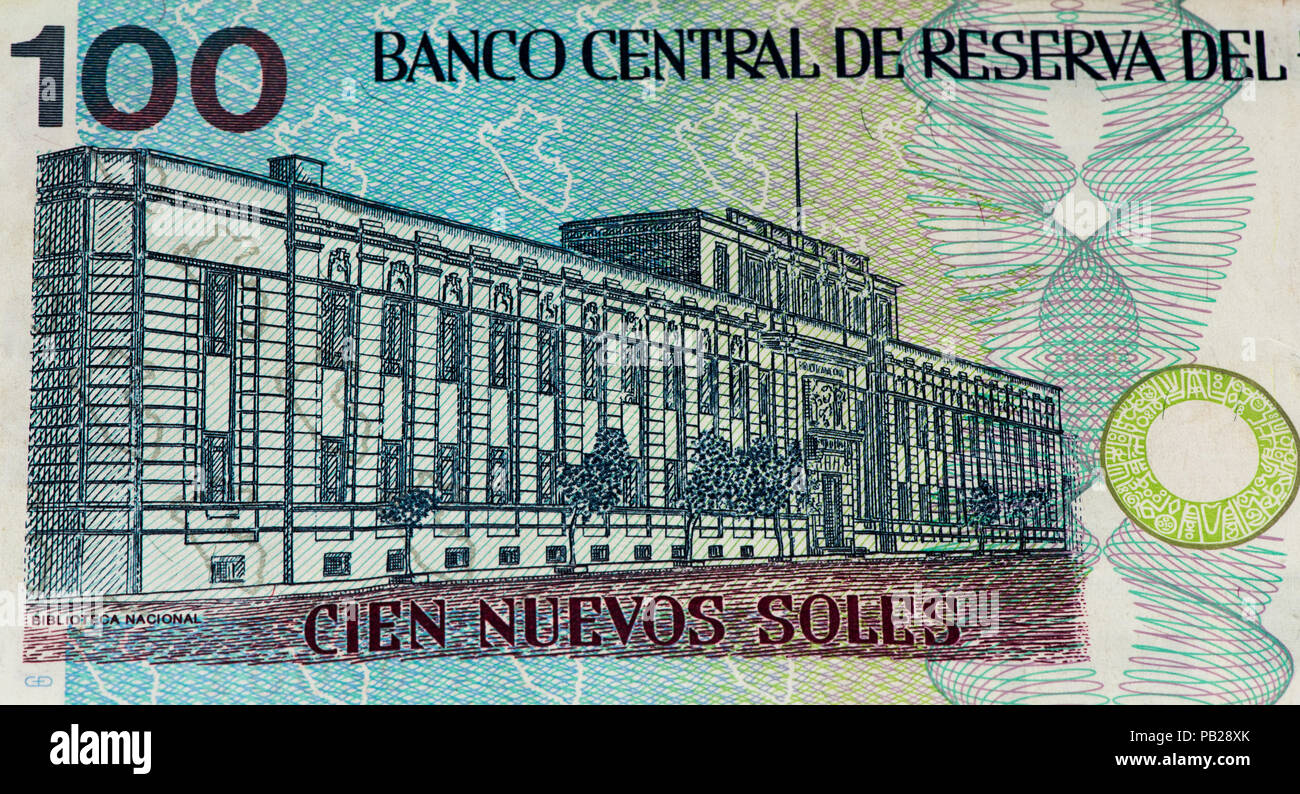 100 soles nuevos bank note. Soles nuevos is the national currency of ...