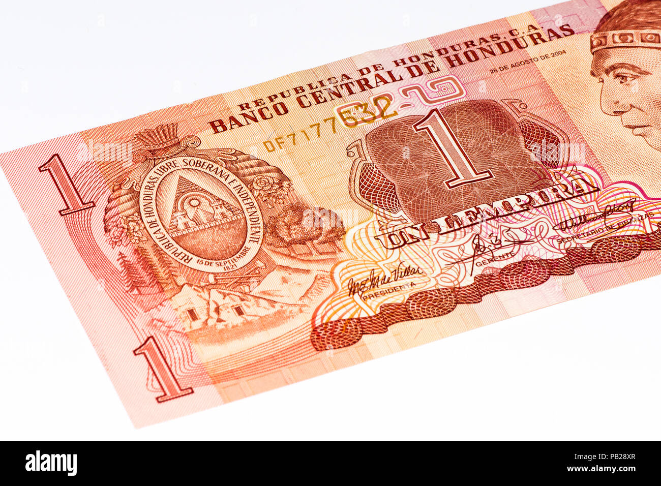 1 lempira bank note. Lempira is the national currency of Honduras Stock ...