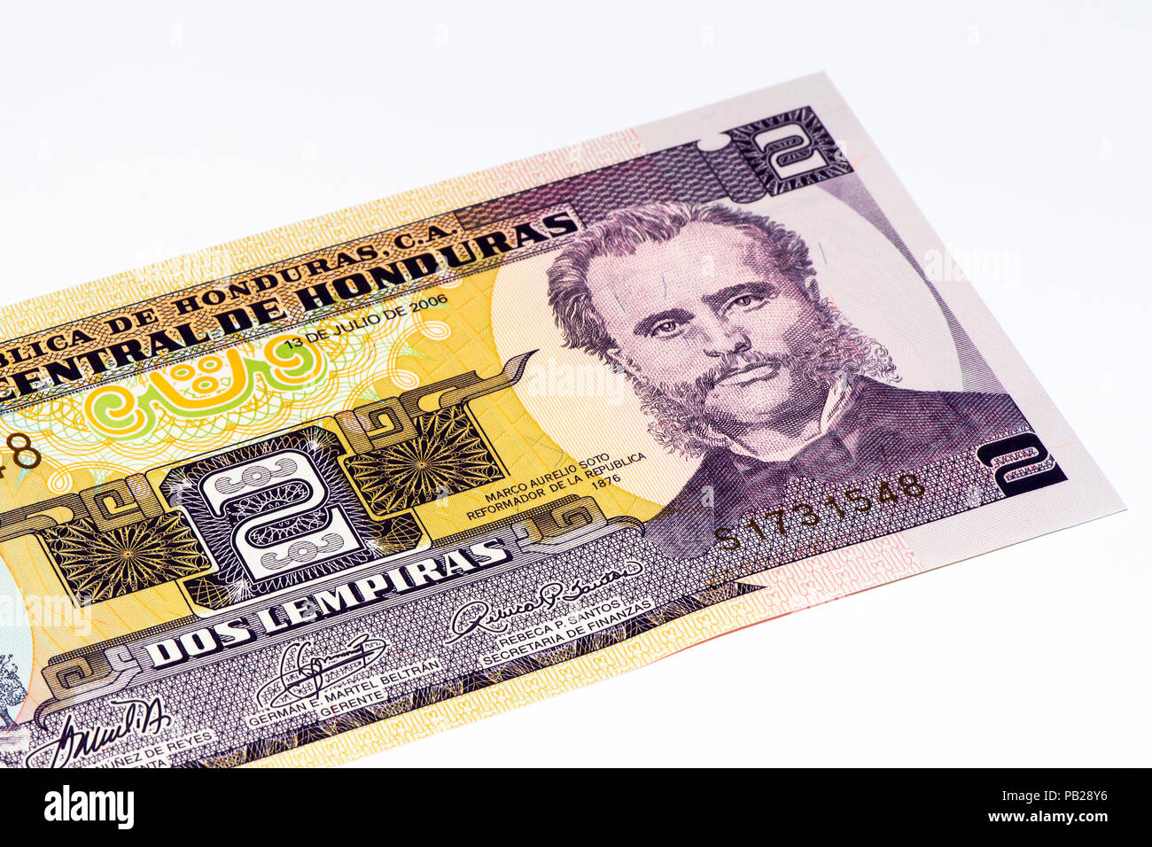 2 lempiras bank note. Lempira is the national currency of Honduras ...