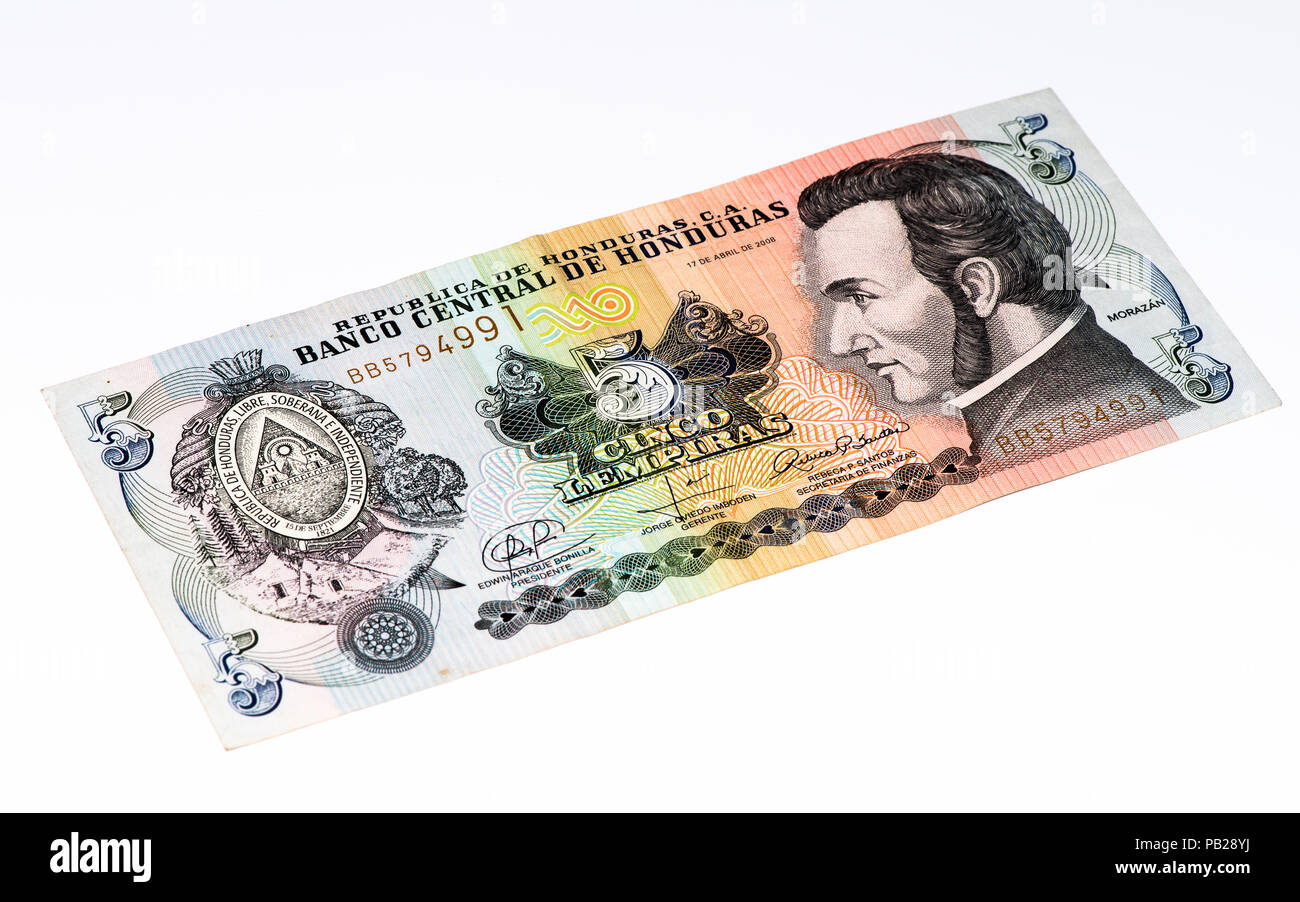 5 lempiras bank note. Lempira is the national currency of Honduras ...