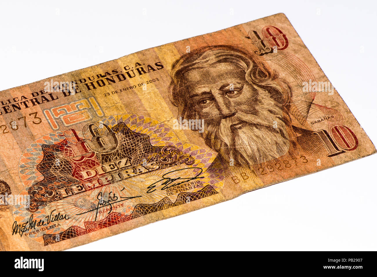 10 lempiras bank note. Lempira is the national currency of Honduras ...