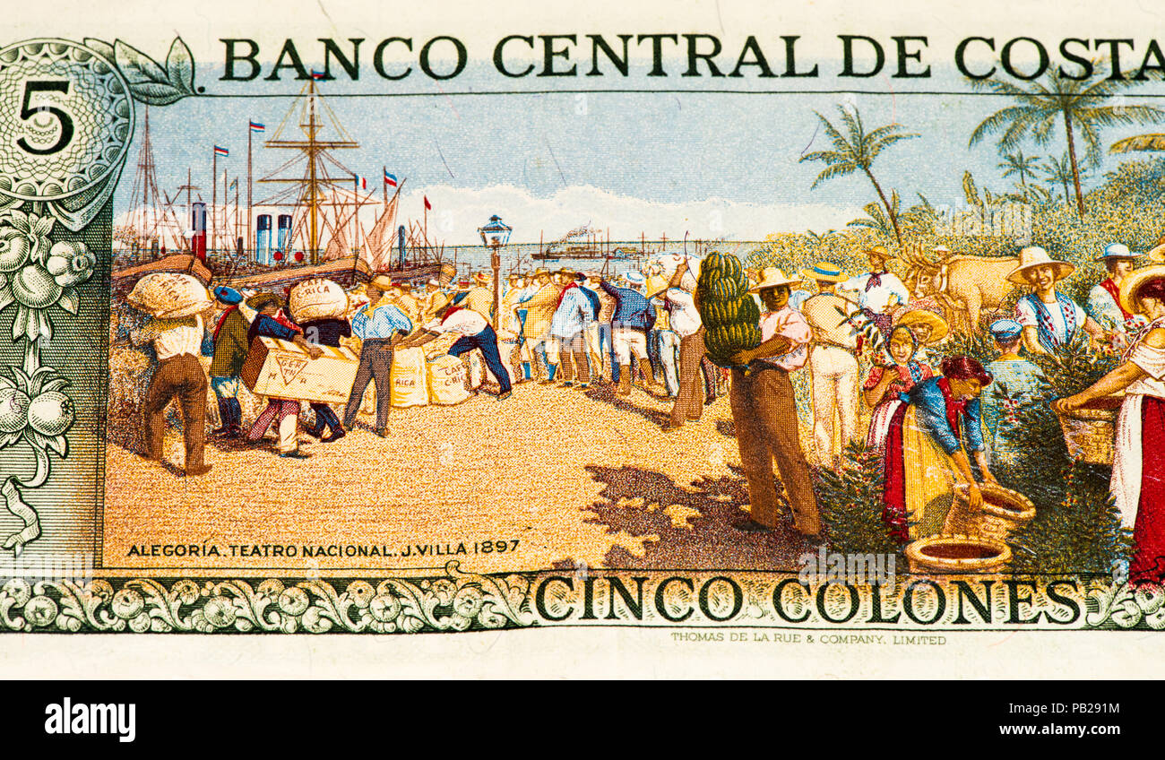 5 Costa Rican colones bank note. Colones is the national currency of ...