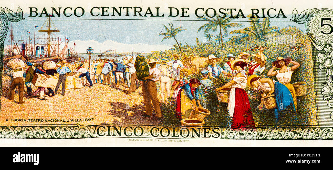 5 Costa Rican colones bank note. Colones is the national currency of ...