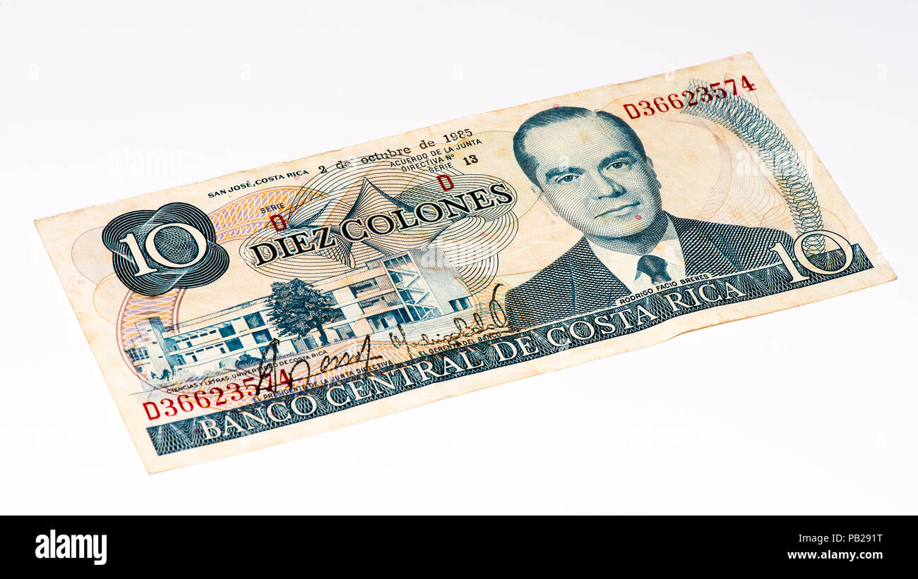 10 Costa Rican colones bank note. Colones is the national currency of ...