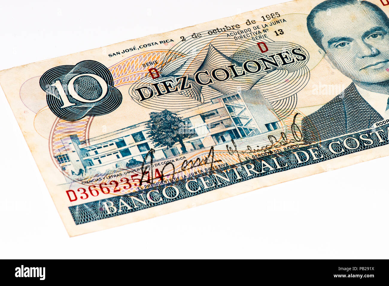 10 Costa Rican colones bank note. Colones is the national currency of ...